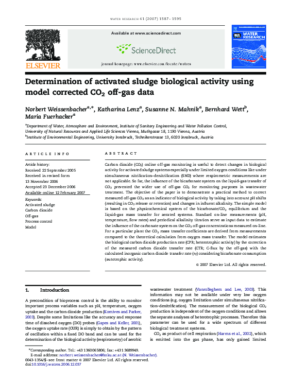 (PDF) Determination of activated sludge biological activity using model ...