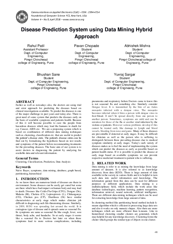 (PDF) Disease Prediction System using Data Mining Hybrid Approach