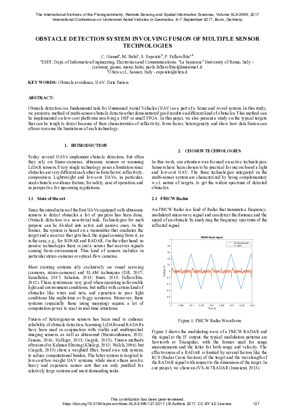 (PDF) Obstacle Detection System Involving Fusion of Multiple Sensor Technologies