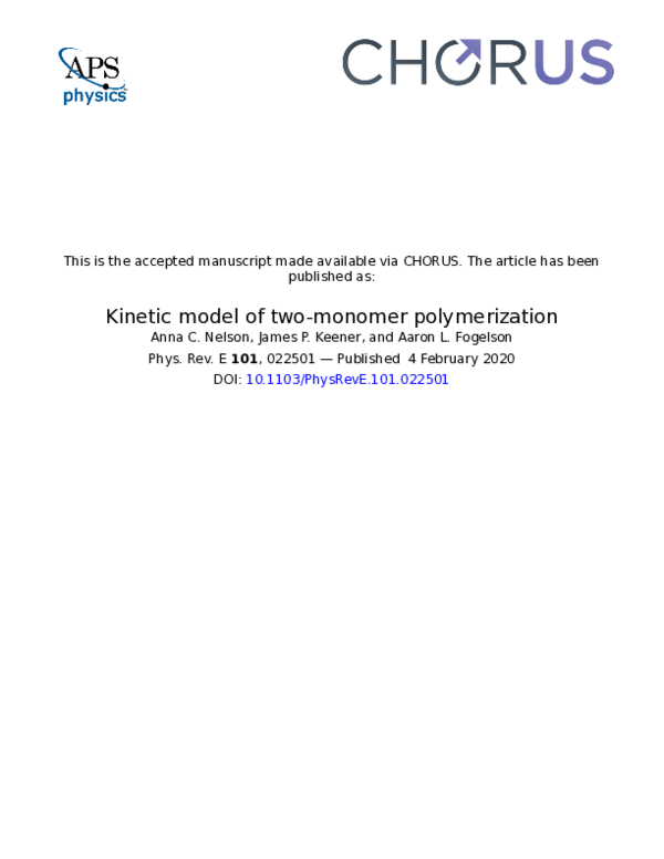 (PDF) Kinetic model of two-monomer polymerization