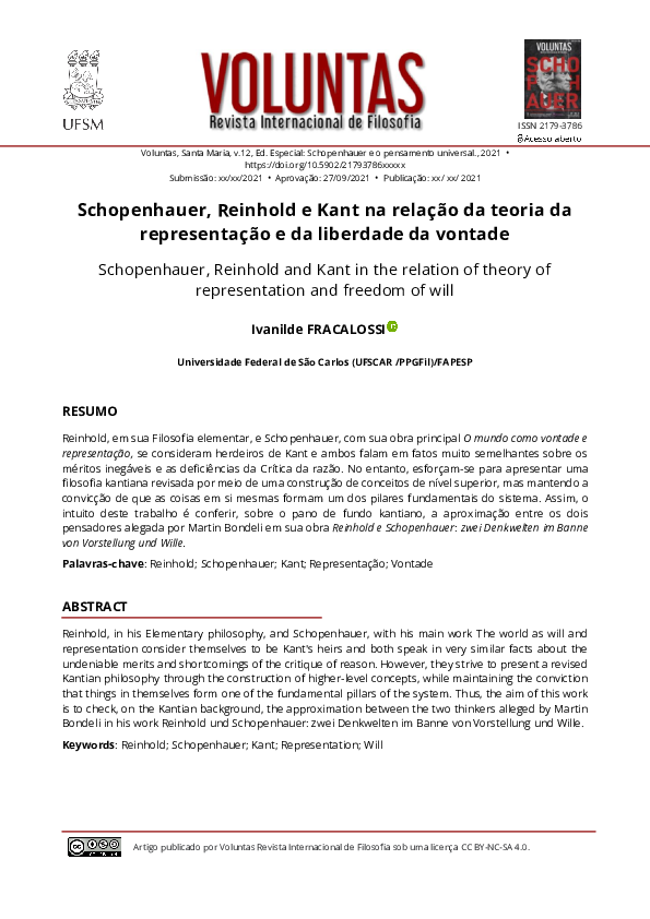 (PDF) Schopenhauer, Reinhold e Kant na relação da teoria da ...