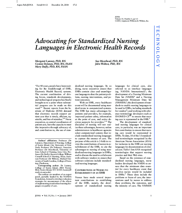 (PDF) Advocating for Standardized Nursing Languages in Electronic ...