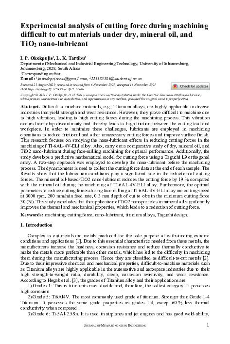 (PDF) Experimental analysis of cutting force during machining difficult to cut materials under ...