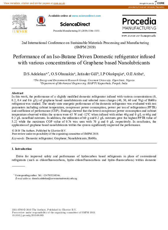 (PDF) Performance of an Iso-Butane Driven Domestic refrigerator infused ...