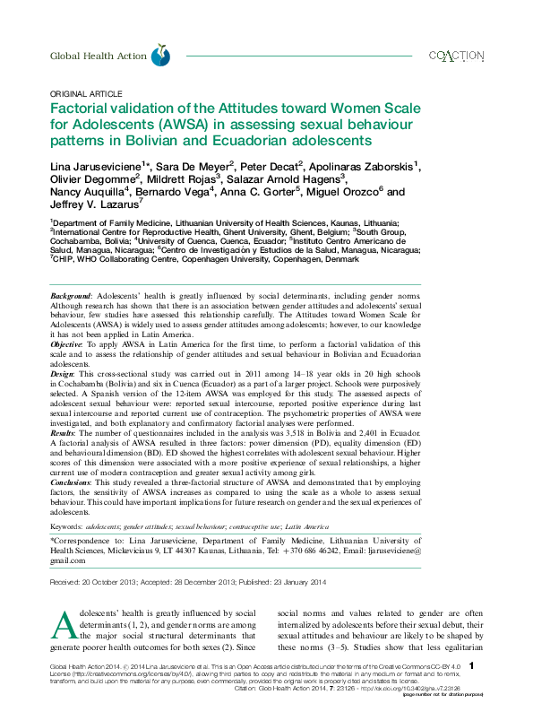 (PDF) Factorial validation of the Attitudes toward Women Scale for ...