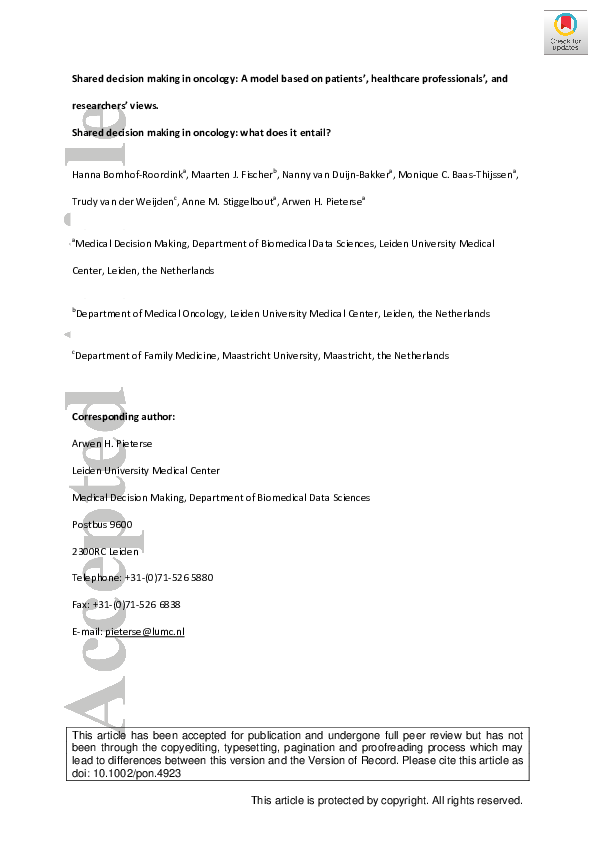 Pdf Shared Decision Making In Oncology A Model Based On Patients