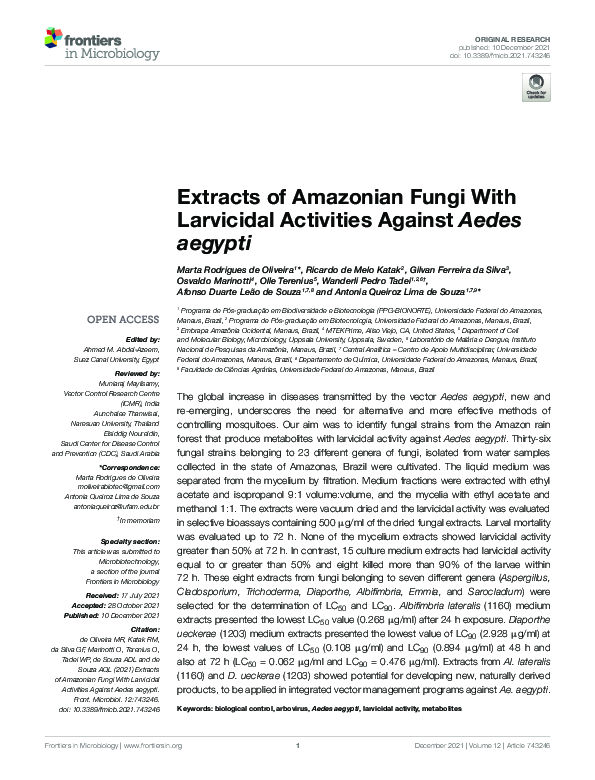 (PDF) Extracts of Amazonian Fungi With Larvicidal Activities Against Aedes aegypti