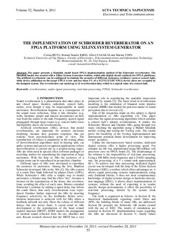 (PDF) The Implementation of Schroeder Reverberator on an Fpga Platform ...
