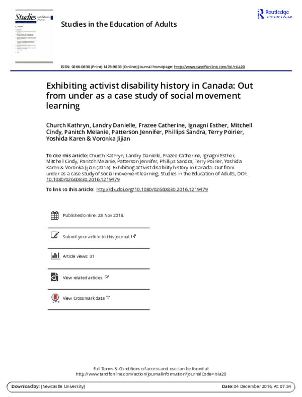 (PDF) Exhibiting activist disability history in Canada:Out from underas ...