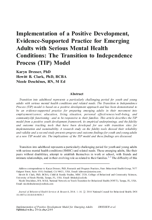 (PDF) Implementation of a Positive Development, Evidence-Supported ...