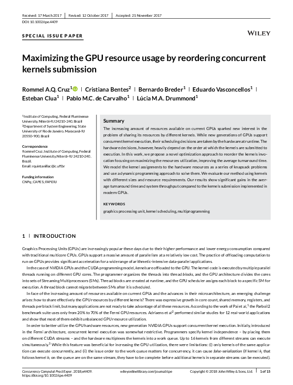 Pdf Maximizing The Gpu Resource Usage By Reordering Concurrent Kernels Submission