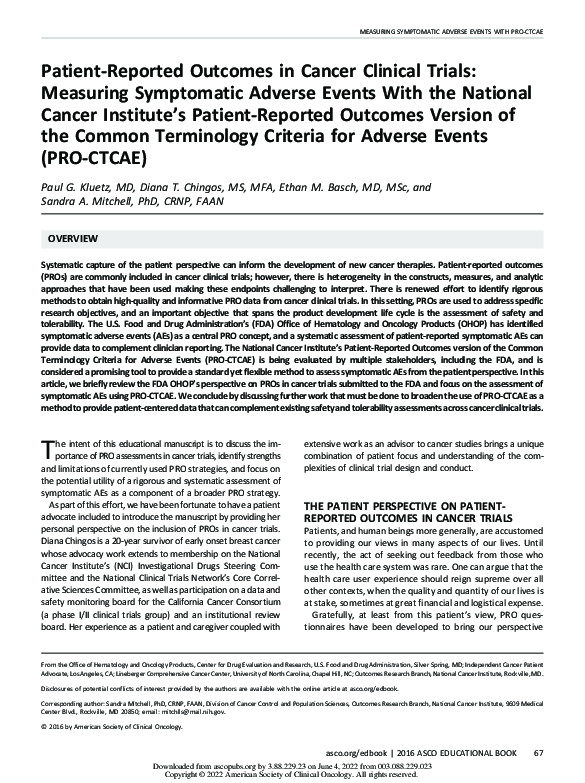 (PDF) Patient-Reported Outcomes in Cancer Clinical Trials: Measuring ...