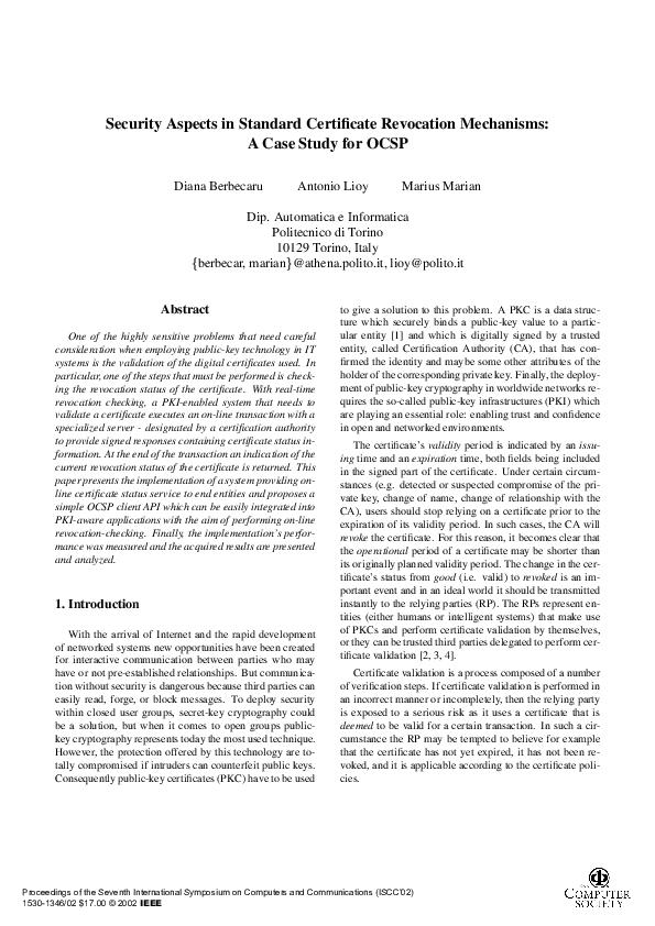 (PDF) Security aspects in standard certificate revocation mechanisms: a ...