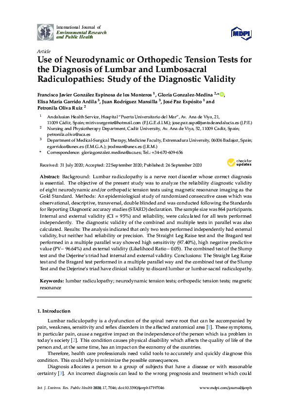 (PDF) Use of Neurodynamic or Orthopedic Tension Tests for the Diagnosis ...