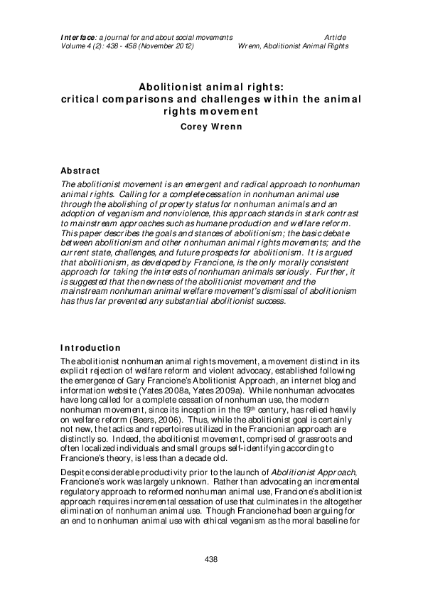 (PDF) Abolitionist animal rights: critical comparisons and challenges ...
