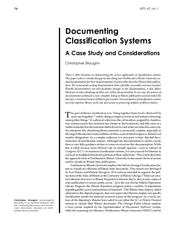 (PDF) Documenting Classification Systems: a Case Study and Considerations