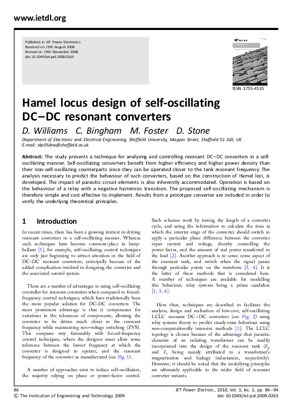(PDF) Hamel locus design of self-oscillating DC–DC resonant converters