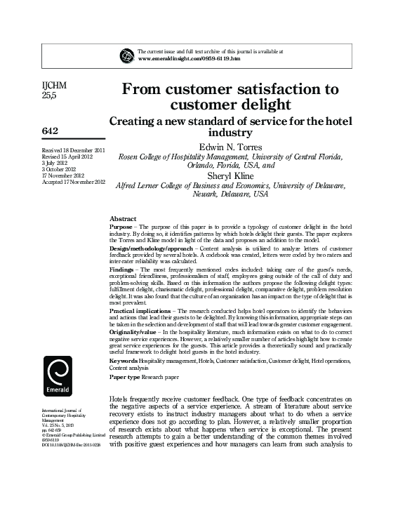 (PDF) From customer satisfaction to customer delight