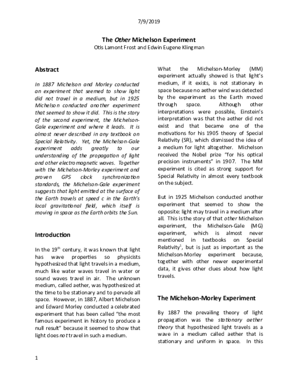 (DOC) The Other Michelson Experiment