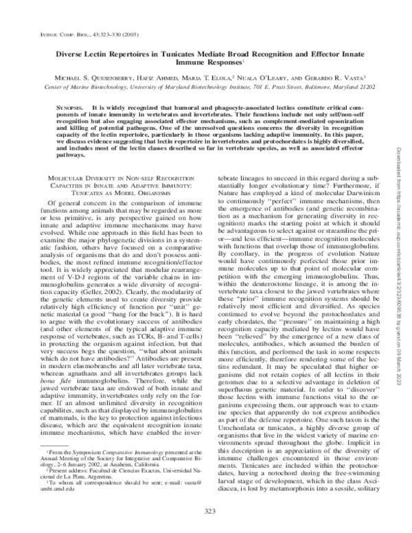 (PDF) Molecular Diversity in Non-Self Recognition Capacities in Innate ...