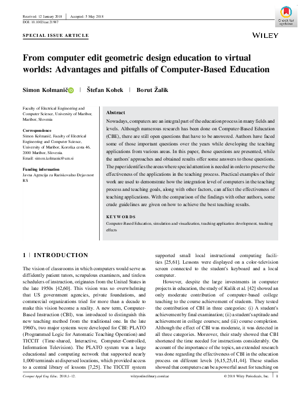 (PDF) From computer edit geometric design education to virtual worlds: Advantages and pitfalls ...