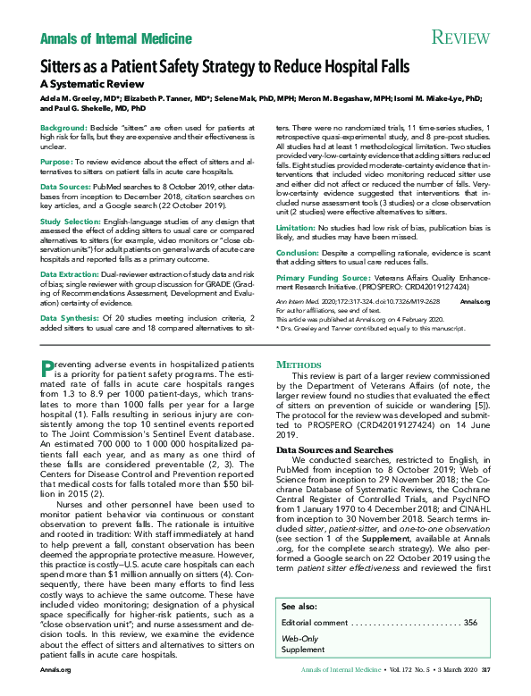 (PDF) Sitters as a Patient Safety Strategy to Reduce Hospital Falls