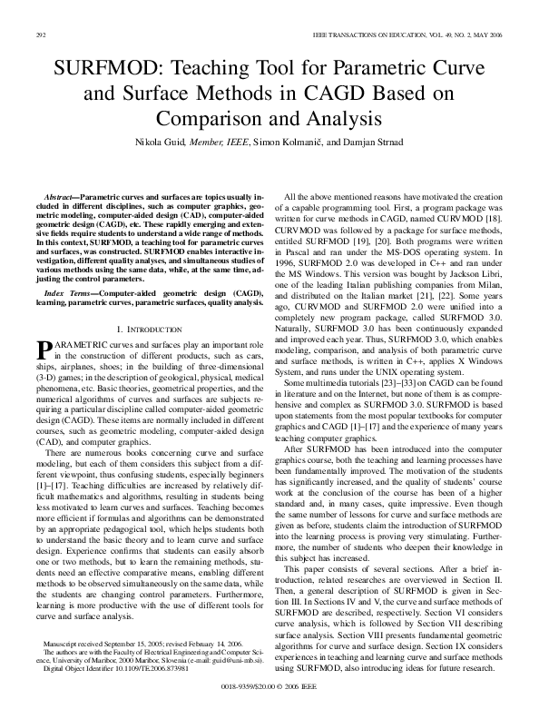 (PDF) SURFMOD: Teaching Tool for Parametric Curve and Surface Methods in CAGD Based on ...