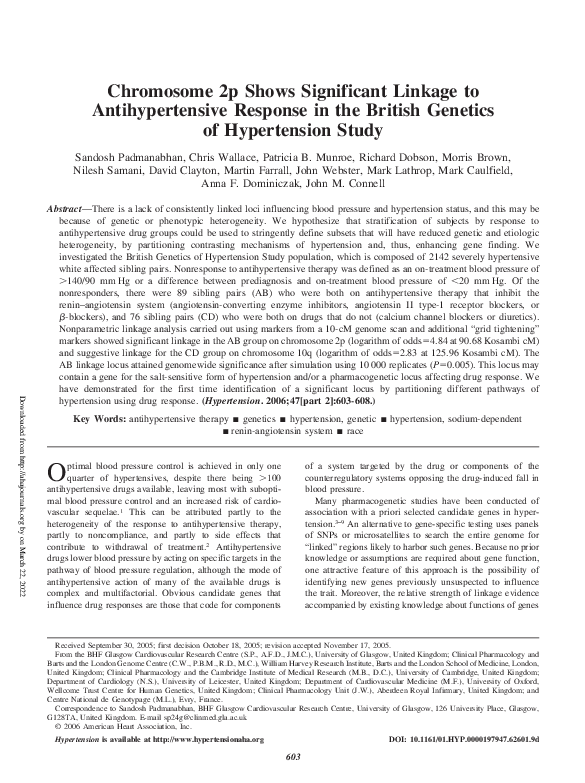 (PDF) Chromosome 2p Shows Significant Linkage to Antihypertensive ...
