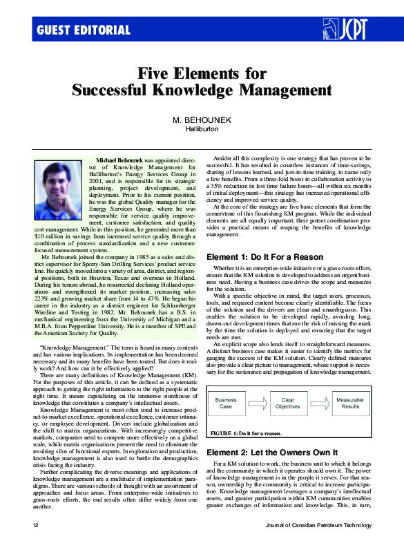 (PDF) Five Elements for Successful Knowledge Management