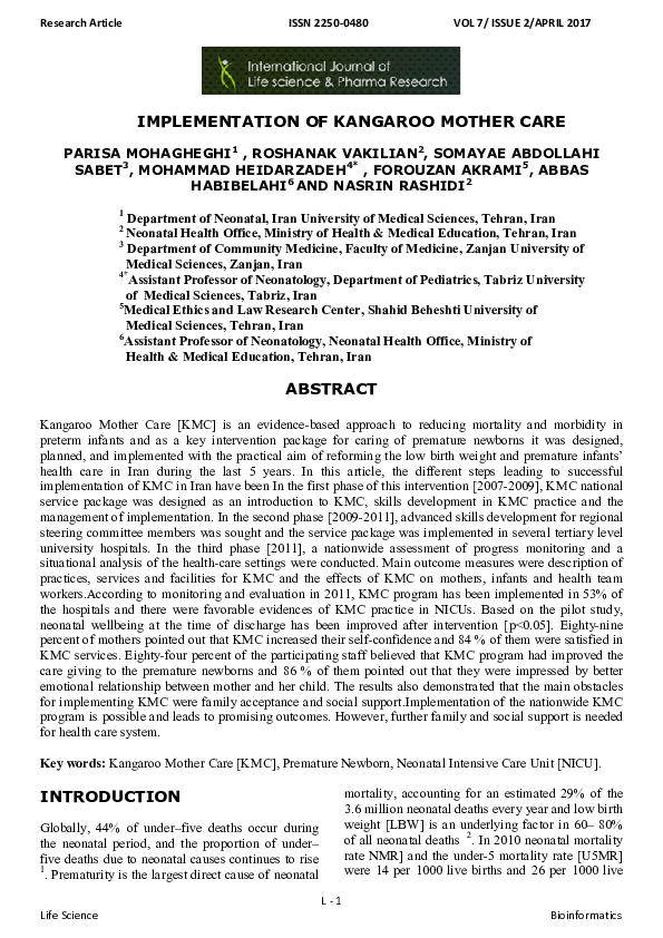 (PDF) Implementation of Kangaroo Mother Care