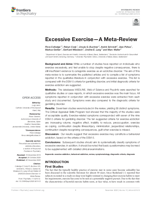 (PDF) Excessive Exercise—A Meta-Review