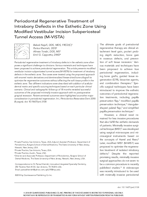 (PDF) Periodontal Regenerative Treatment of Intrabony Defects in the ...