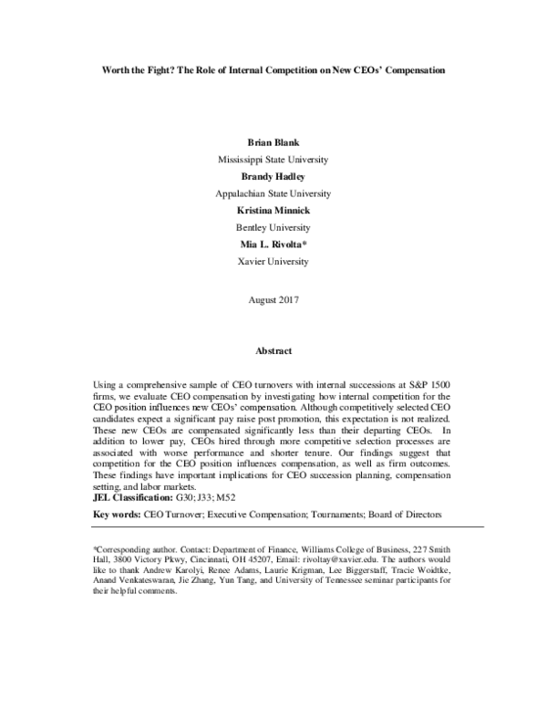 (PDF) Worth the Fight? The Role of Internal Competition on New CEOs ...