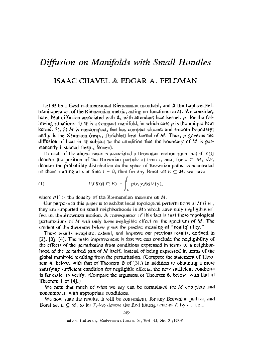 (PDF) Diffusion on manifolds with small handles
