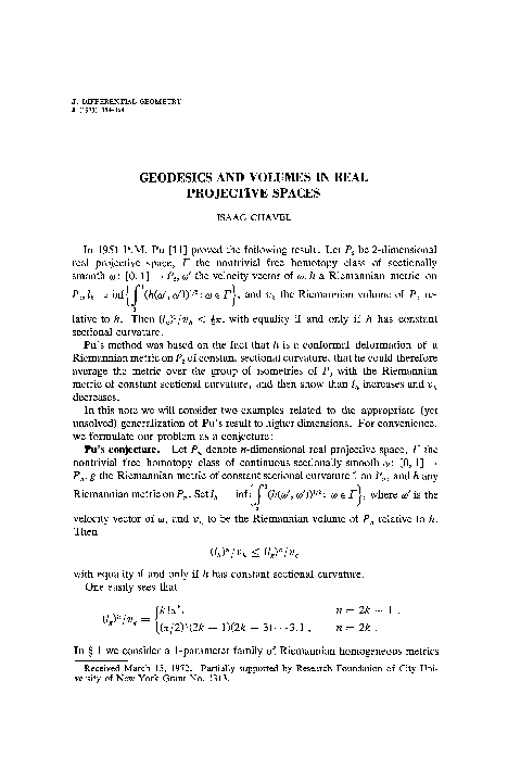 (PDF) Geodesics and volumes in real projective spaces