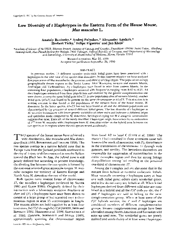 (PDF) Low diversity of t haplotypes in the eastern form of the house ...
