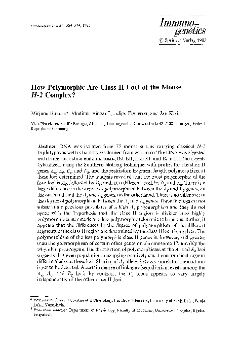 (PDF) How polymorphic are class II loci of the mouse H-2 complex?