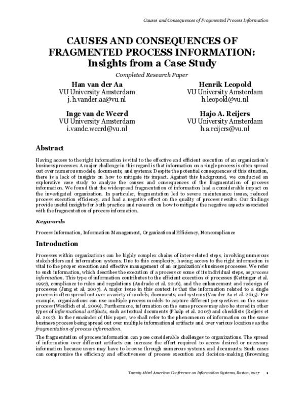 (PDF) Causes and Consequences of Fragmented Process Information ...