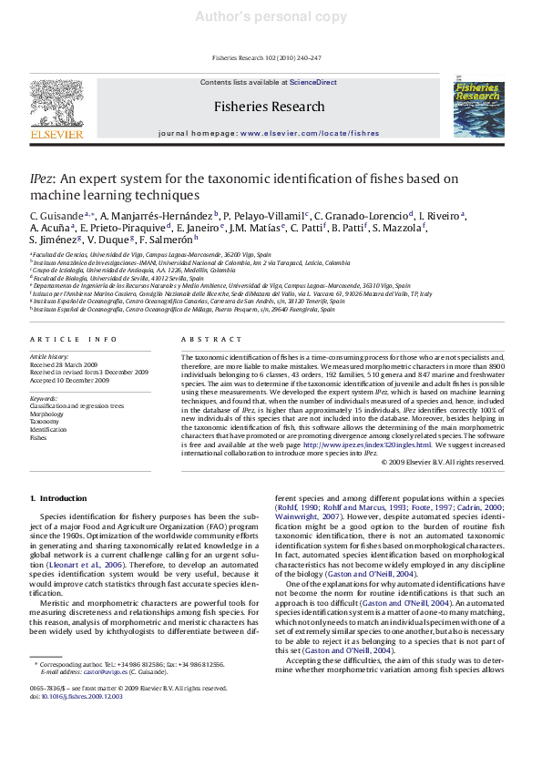 (PDF) IPez: An expert system for the taxonomic identification of fishes based on machine ...