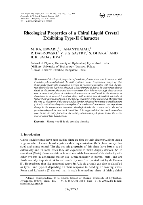 (PDF) Rheological properties of chiral liquid crystals possessing a ...