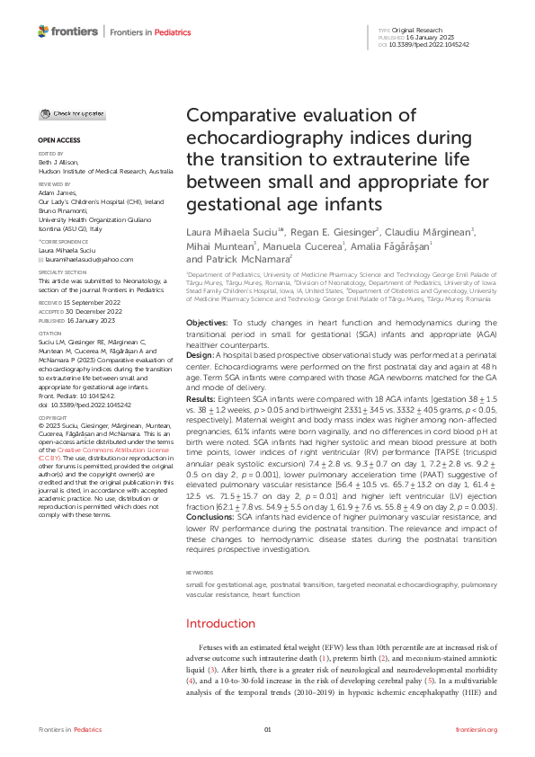 (PDF) Comparative evaluation of echocardiography indices during the transition to extrauterine ...