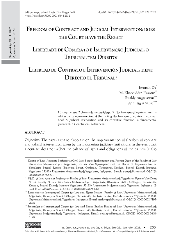(PDF) Freedom of Contract and Judicial Intervention: Does the Court ...