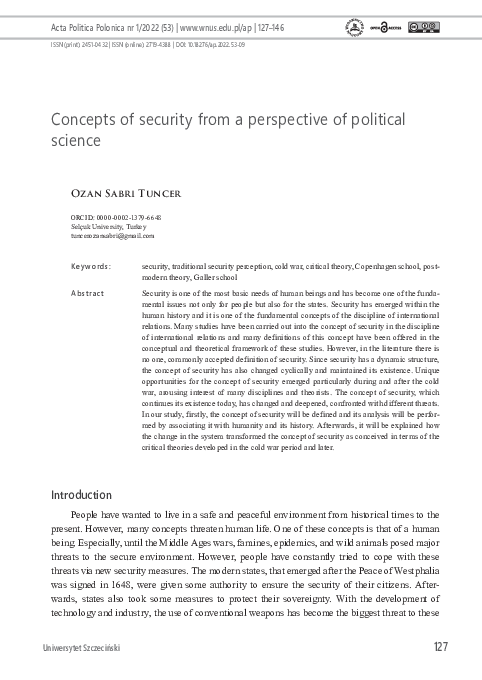 (PDF) Concepts of security from a perspective of political science