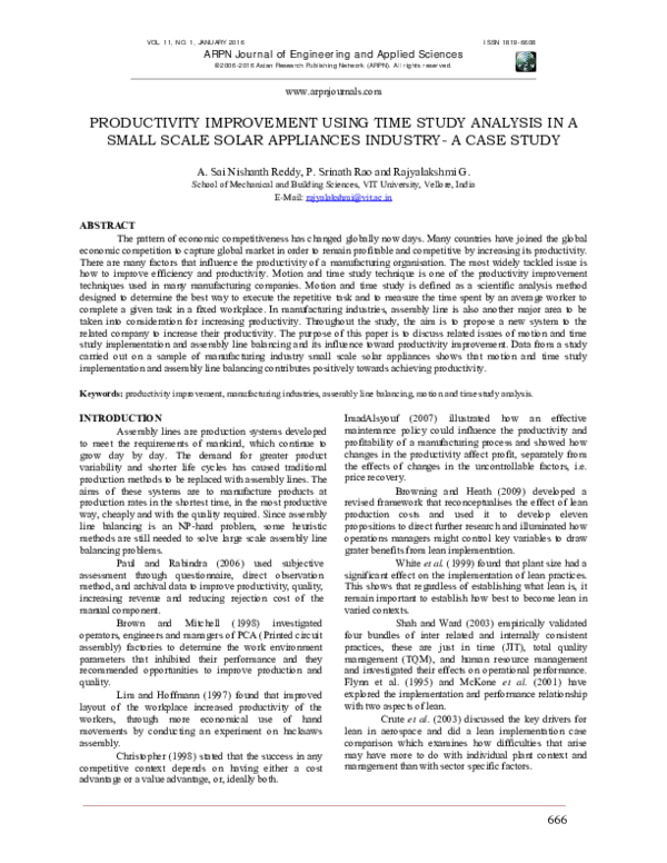 (PDF) Productivity Improvement Using Time Study Analysis in a Small Scale Solar Appliances ...