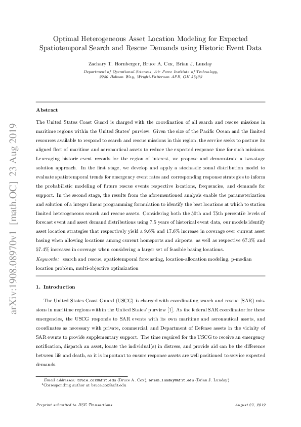 (PDF) Optimal Heterogeneous Asset Location Modeling for Expected Spatiotemporal Search and ...