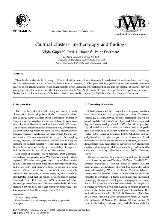 (PDF) Cultural clusters: methodology and findings | Paul Hanges - Academia.edu