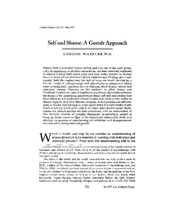 (PDF) Self and Shame: A Gestalt Approach
