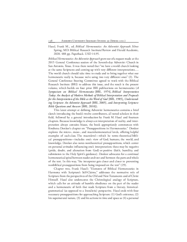 (PDF) Book Review of Biblical Hermeneutics: An Adventist Approach ...