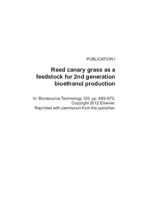 (PDF) Reed canary grass as a feedstock for 2nd generation bioethanol production