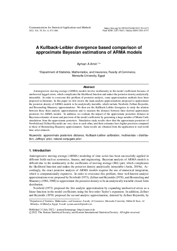 Pdf A Kullback Leibler Divergence Based Comparison Of Approximate